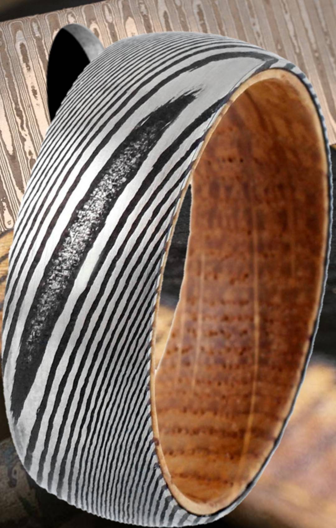 Damascus Steel Whiskey Barrel Ring - Made From Hand Forged Damascus ...