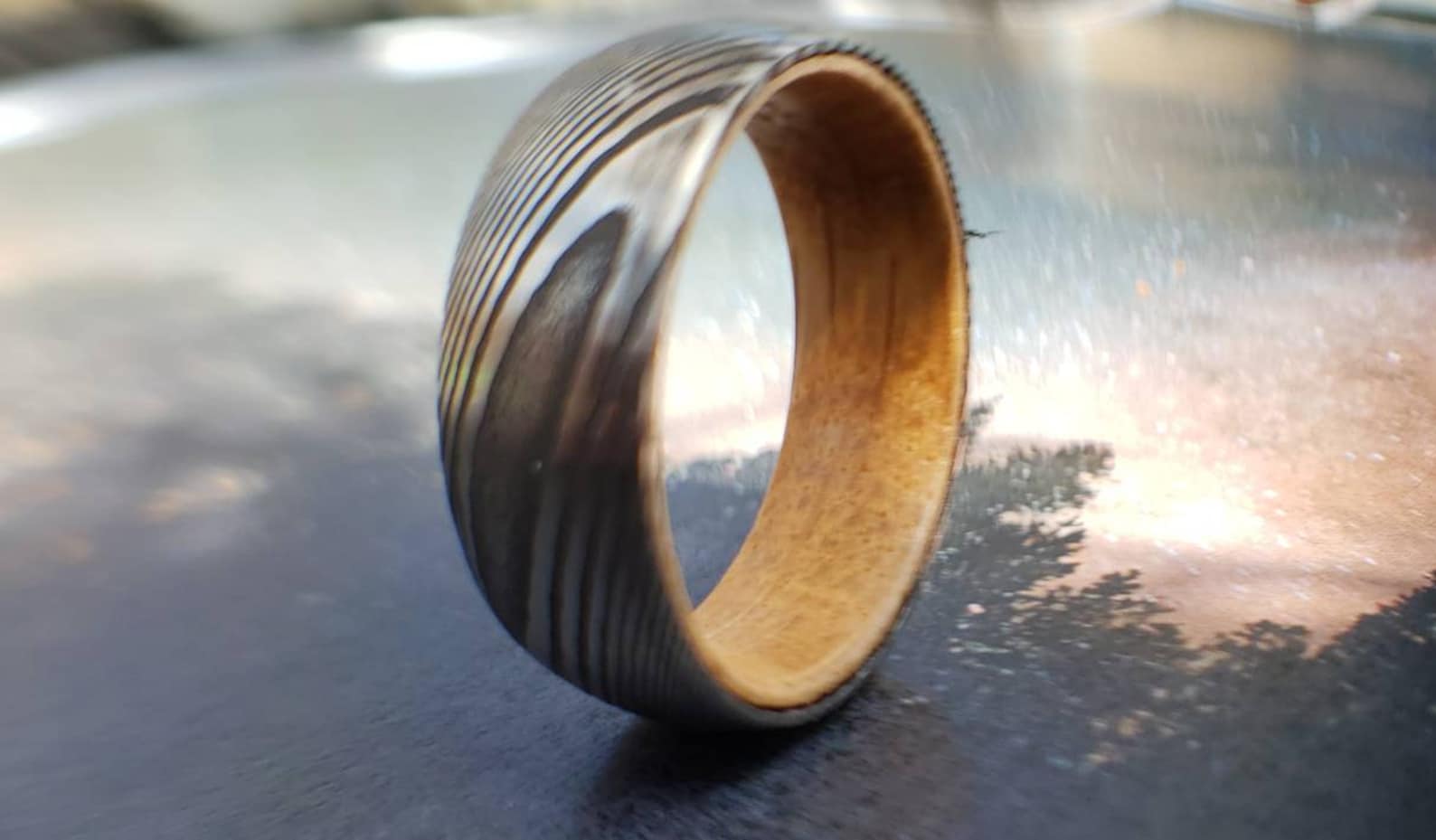 Damascus Steel Whiskey Barrel Ring - Made From Hand Forged Damascus ...