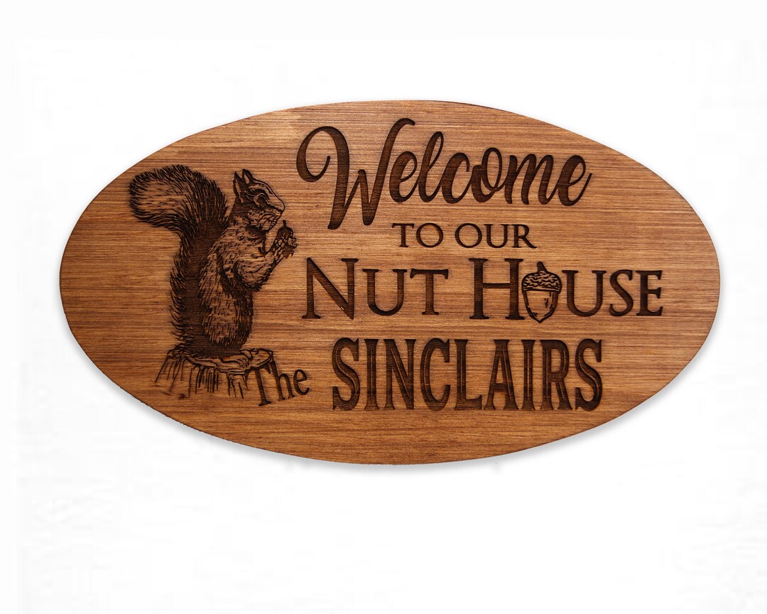 Personalized Welcome to Our Nuthouse Sign: Rustic Wood Family Name ...