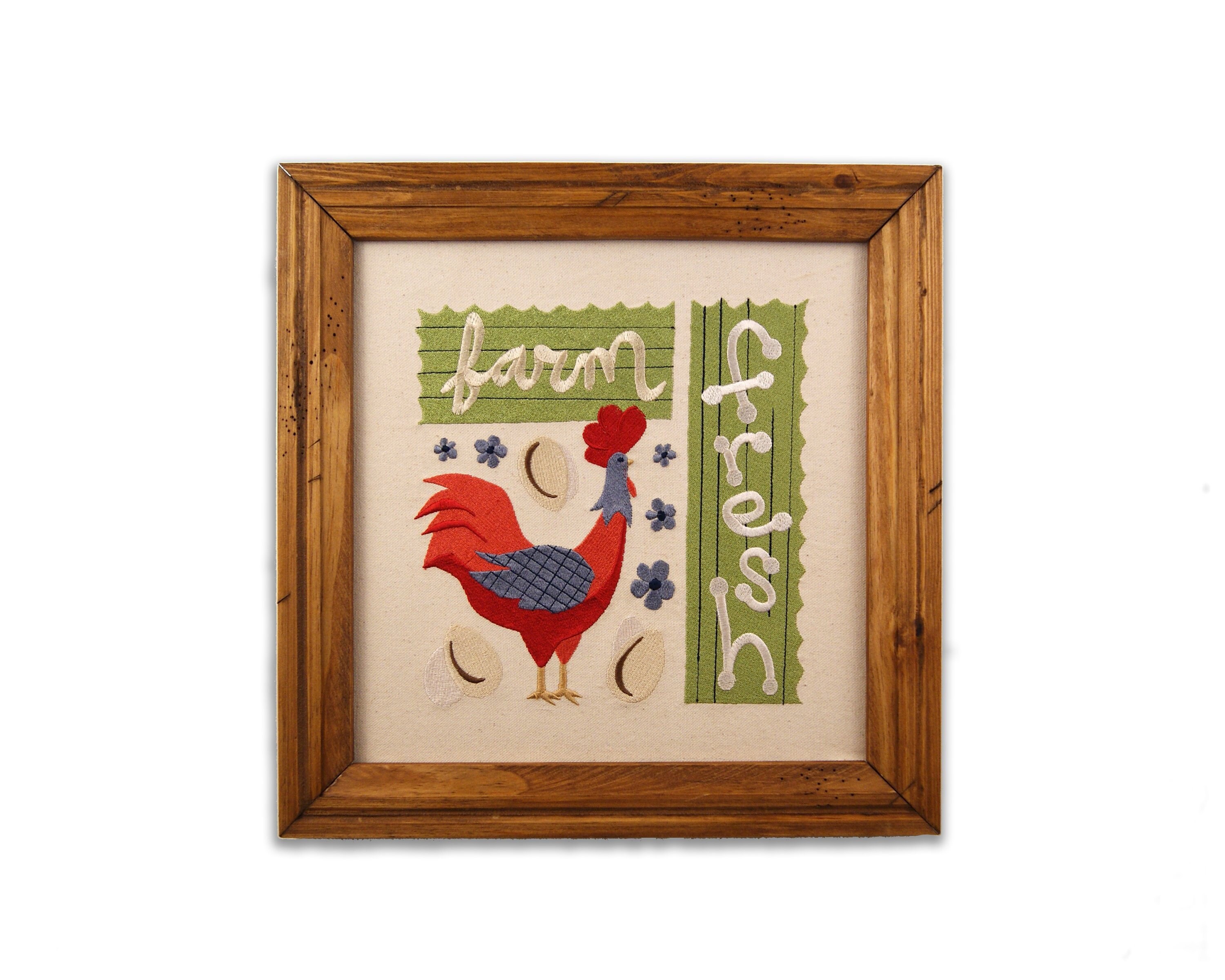 Farm Fresh Decor, Rooster Decor, Embroidered Art Framed, Rooster Art ...