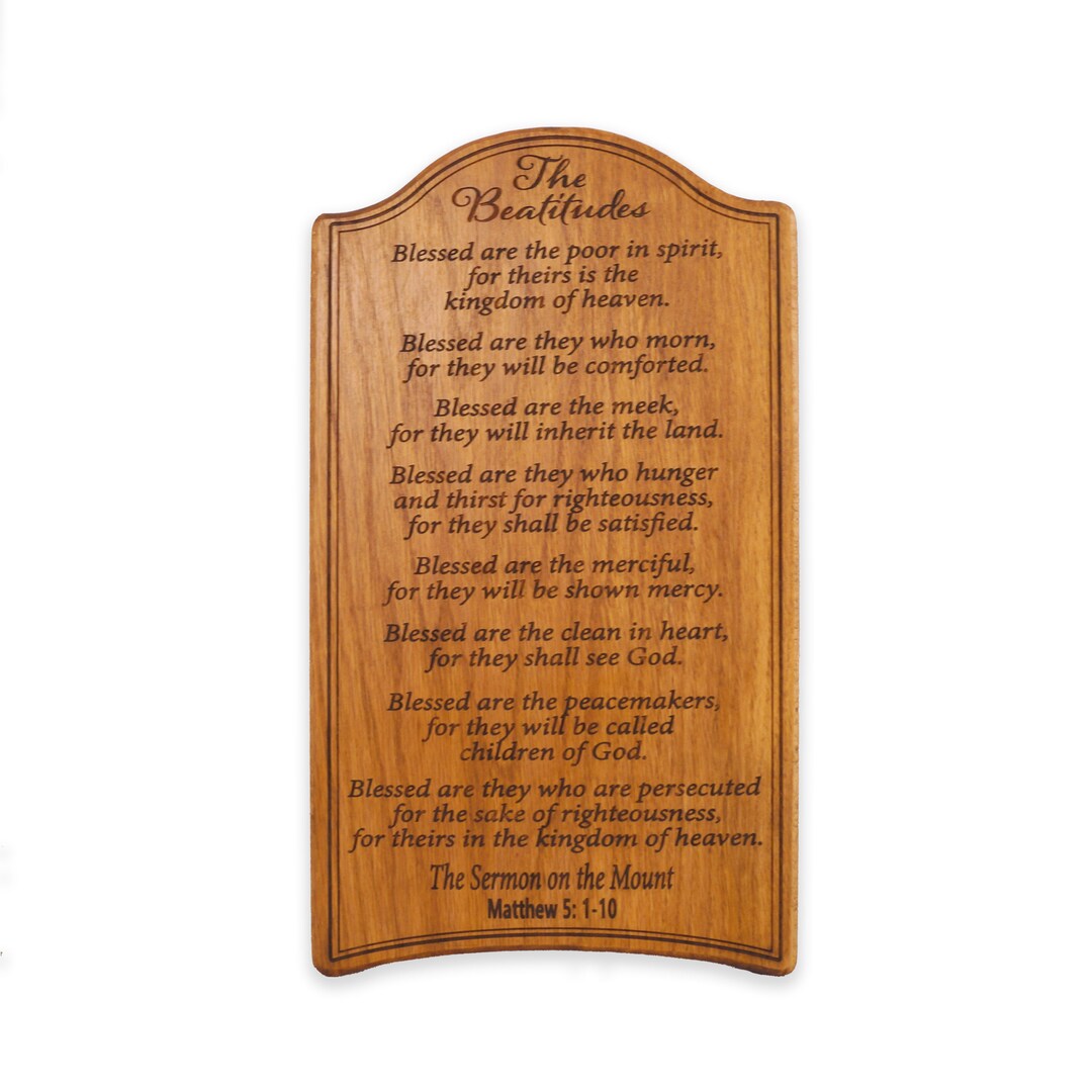 The Beatitudes Oak Wood Plaque: Laser Engraved Scripture Wall Hanging ...