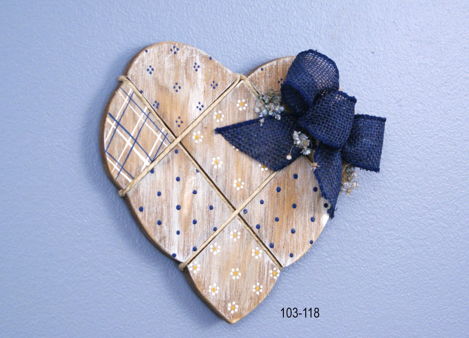 Farmhouse Country Heart Wall Hanging, Stained Heart with Navy Burlap ...