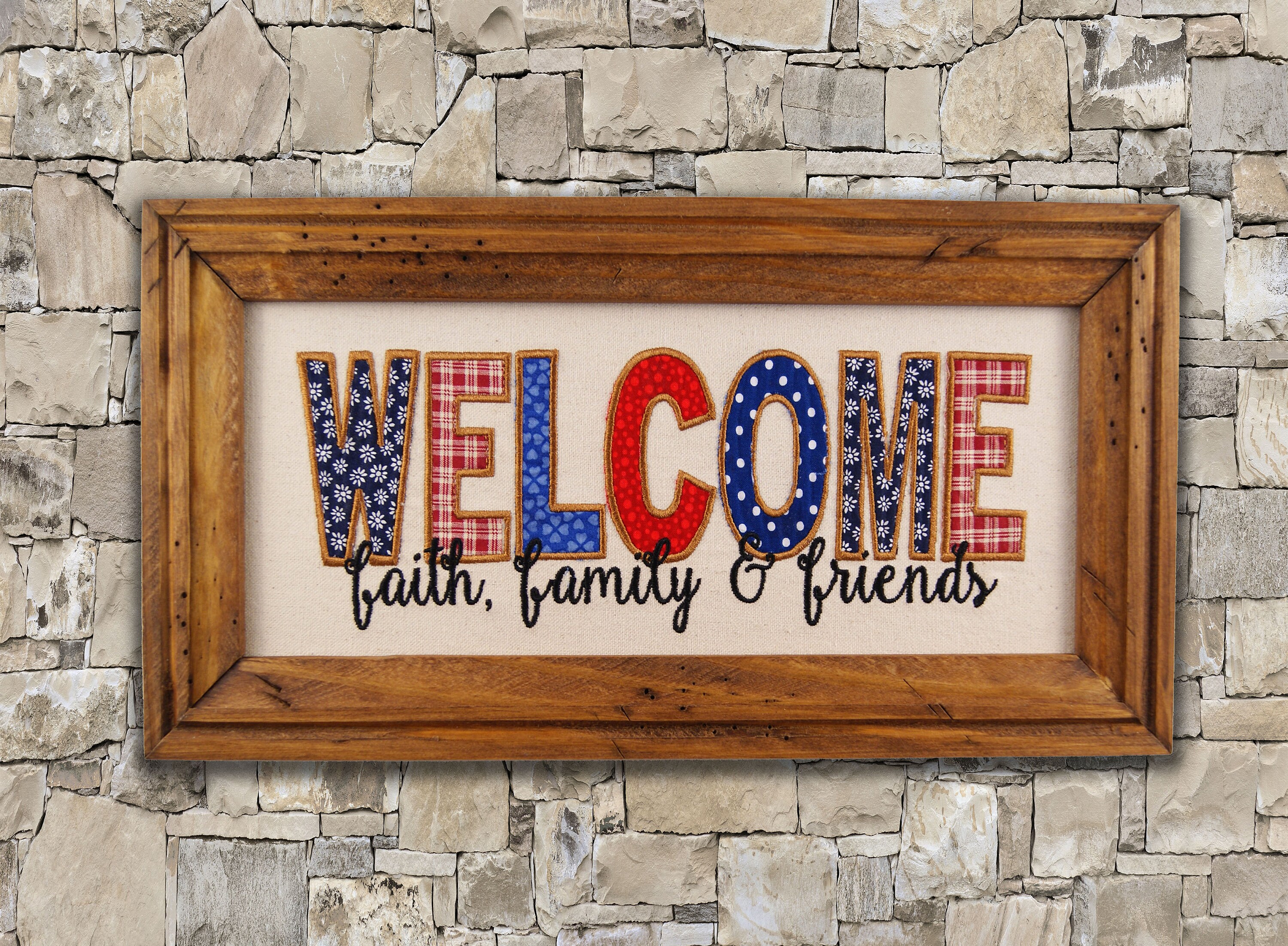 Framed Welcome Applique, Framed Embroidered Art, Farmhouse Decor ...
