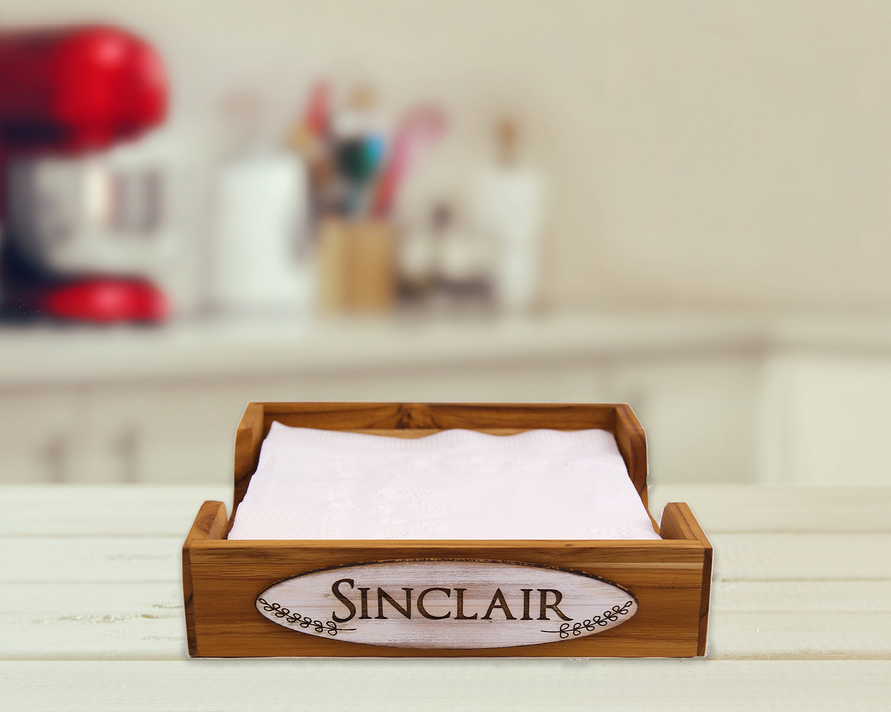 Teak Dinner Napkin Tray, Personalized Laser Etched Napkin Tray, Teak ...