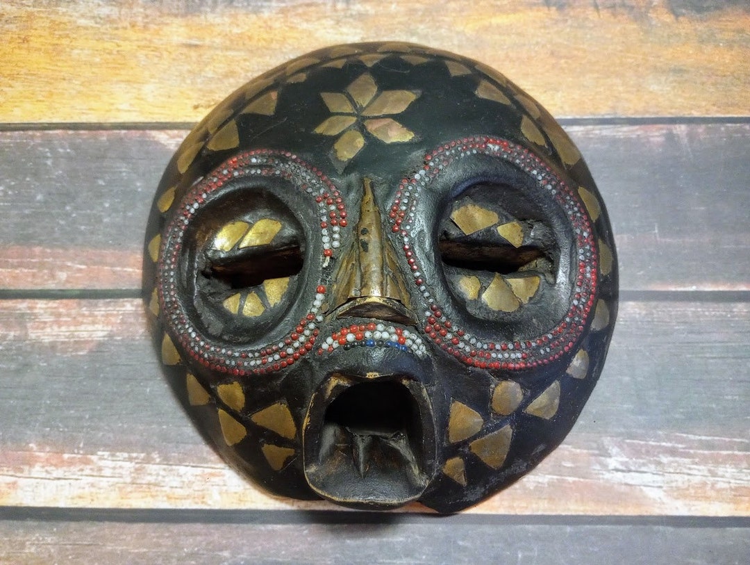 Vintage African Ghana Ashanti Mask, Carved Wood Primitive, Rustic ...