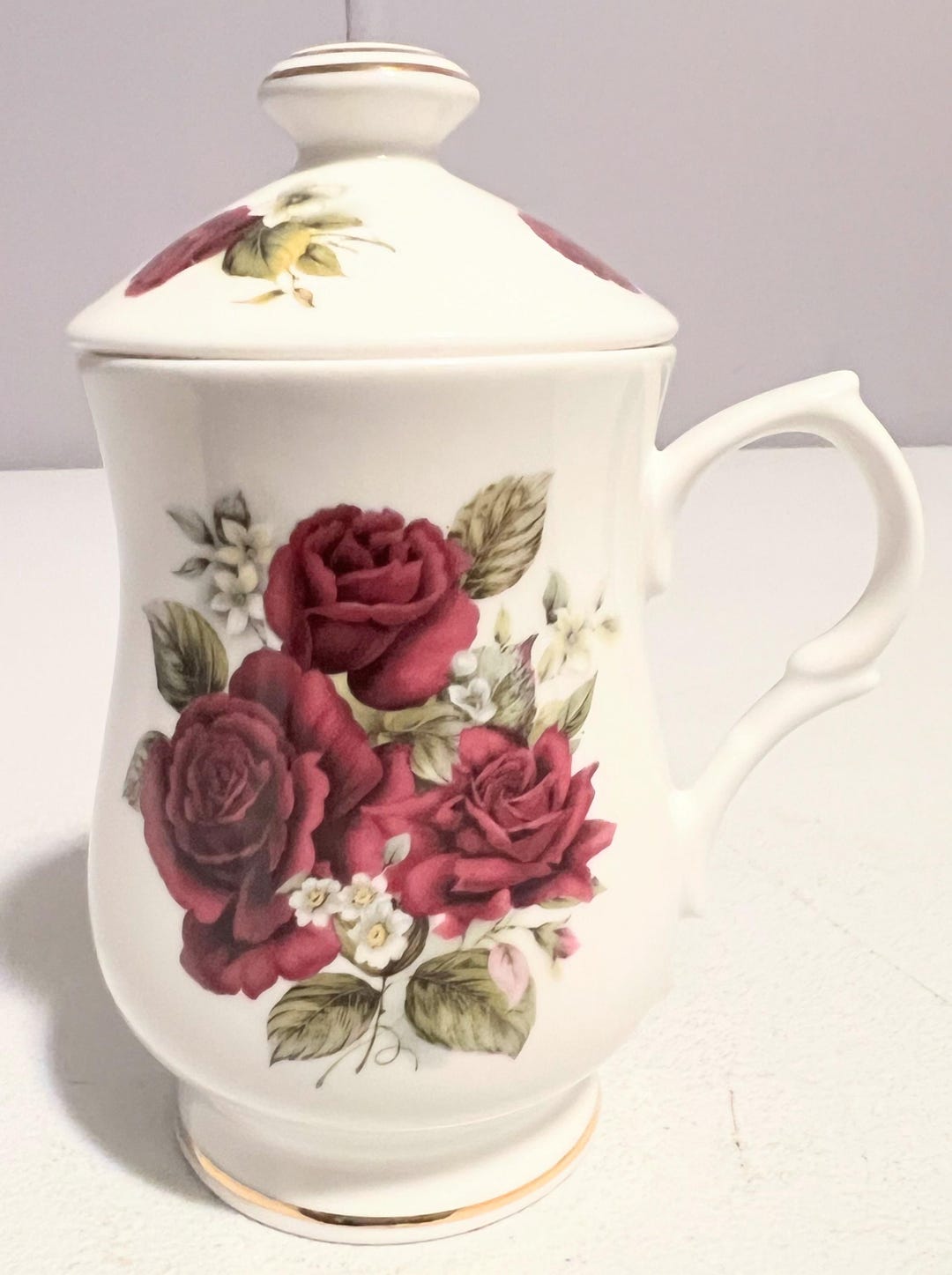 Vintage Lidded Tea Cup Allyn Nelson England Fine Bone China Red Roses ...