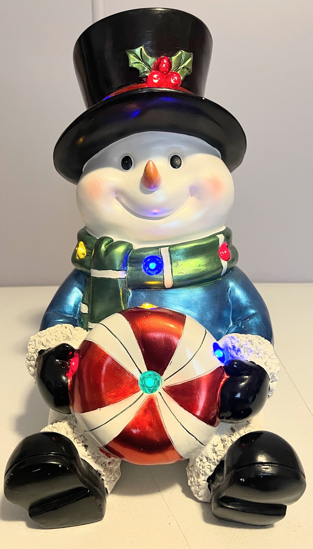 Kringle Express Illuminated Sitting Snowman With Candy - Etsy