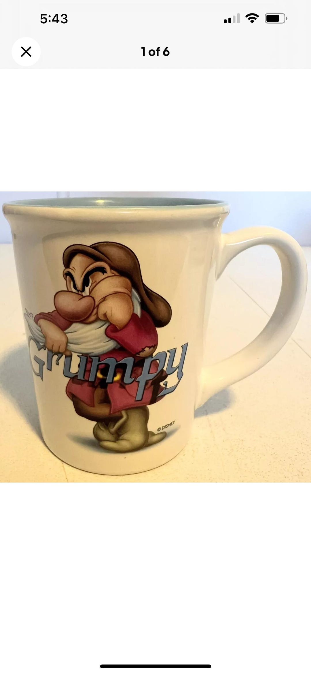 Disney Store Collectors Grumpy Coffee Mug Snow White Seven Dwarfs ...