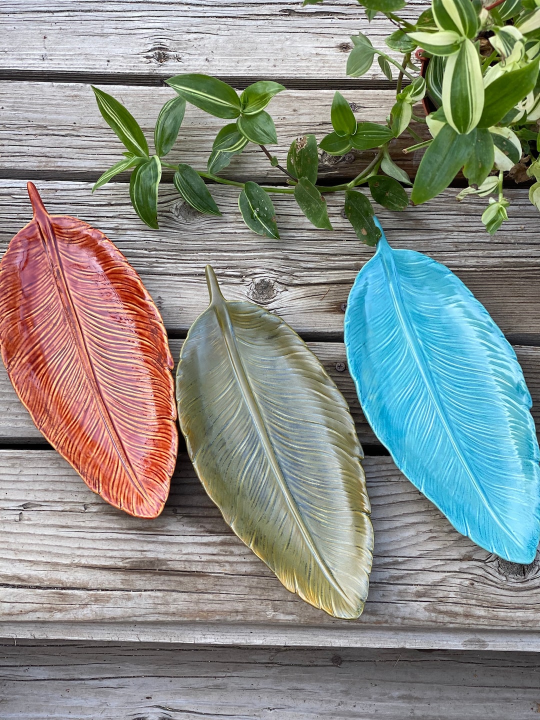 Hand Painted Ceramic Feather or Leaf Trinket Tray - Etsy