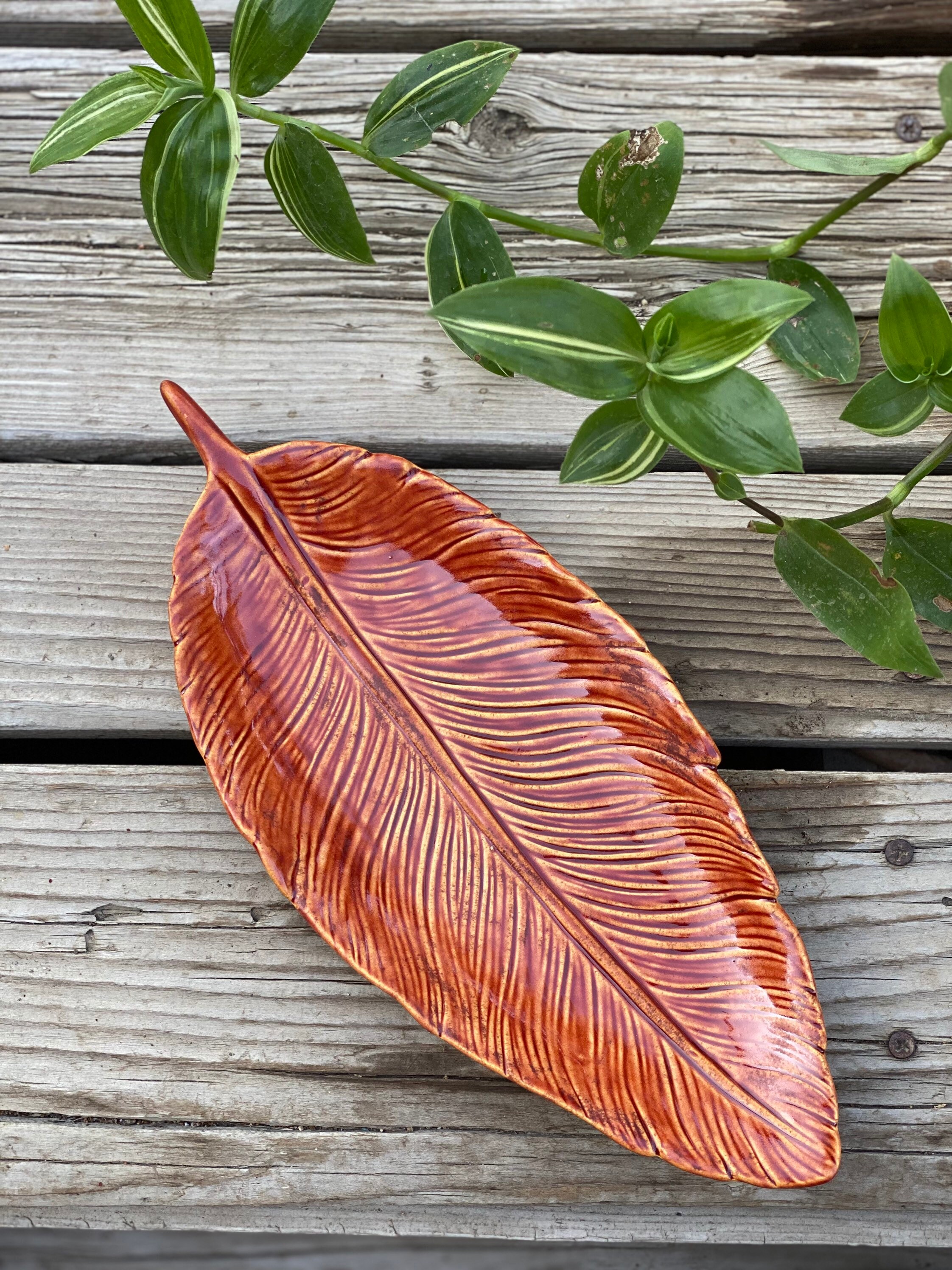 Hand Painted Ceramic Feather or Leaf Trinket Tray - Etsy