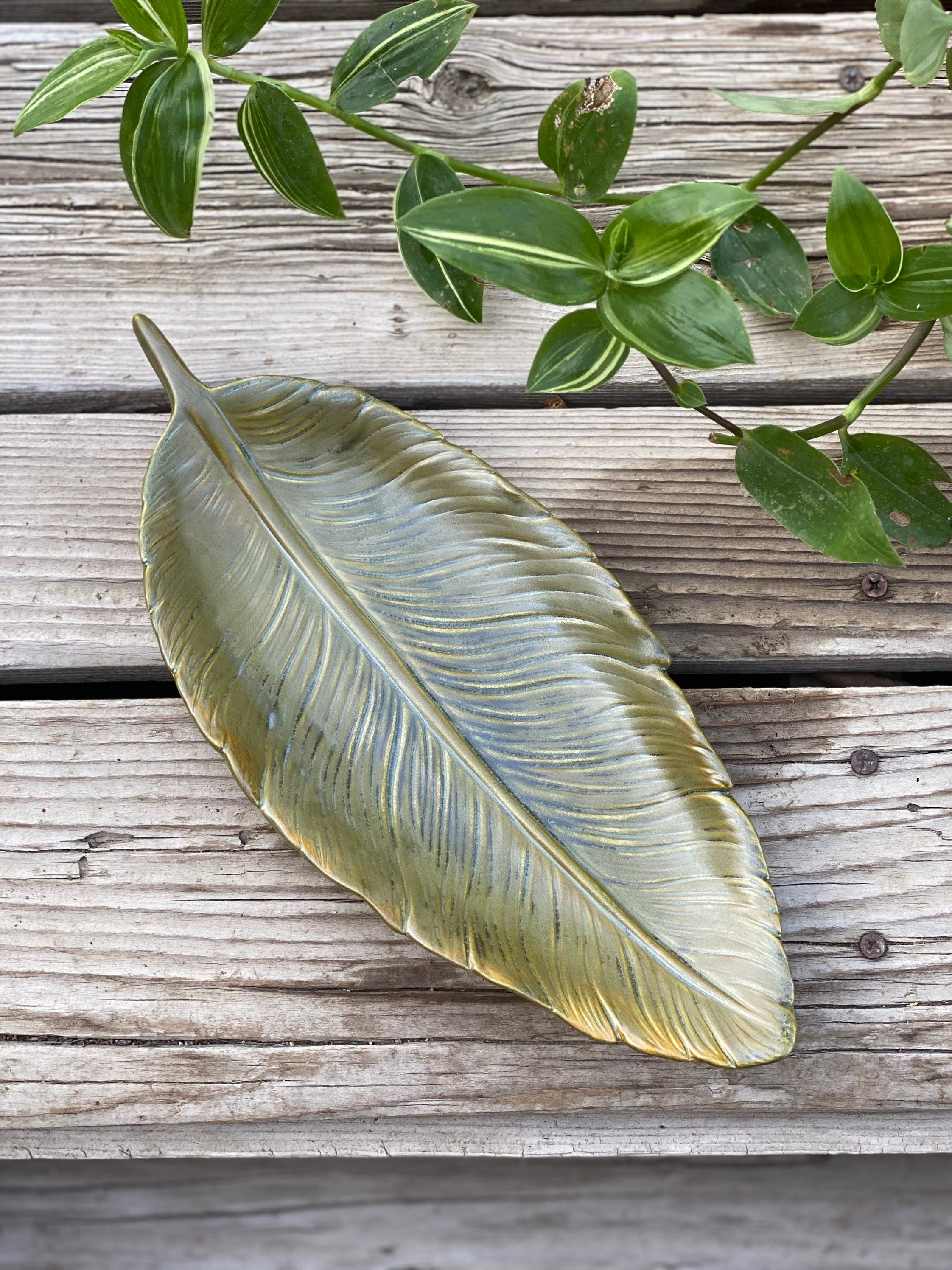 Hand Painted Ceramic Feather or Leaf Trinket Tray - Etsy