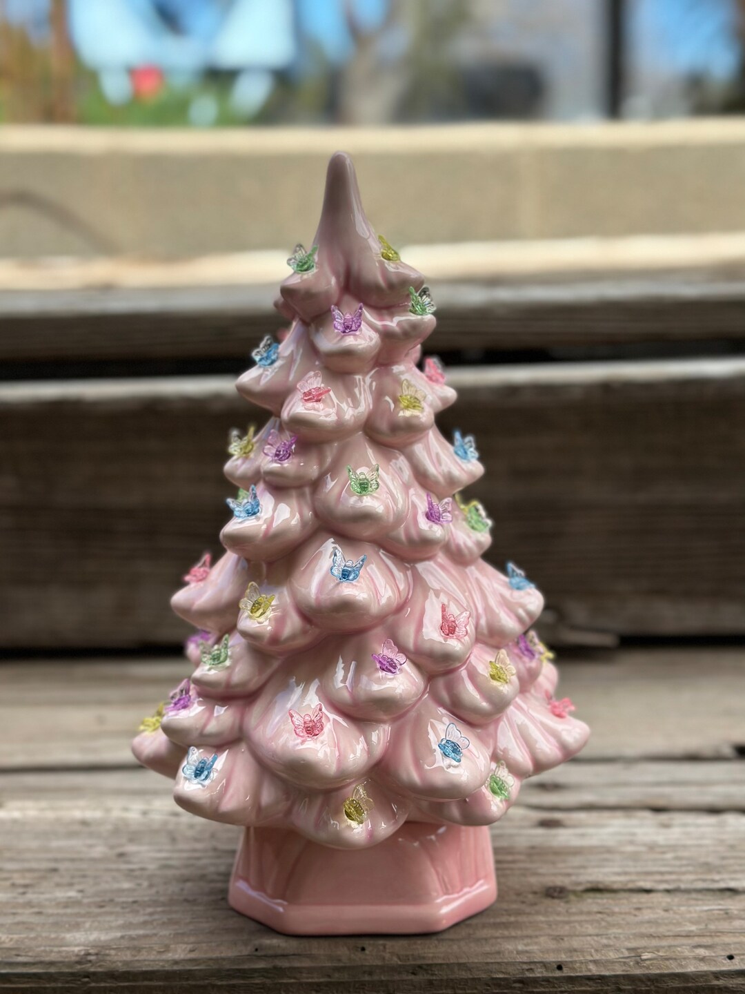 Hand Painted Ceramic Spring Pink Tree 11.5” With Butterfly Lights - Etsy