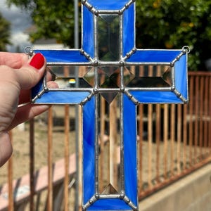 Stained Glass Cross Suncatcher With Beveled Glass - Etsy
