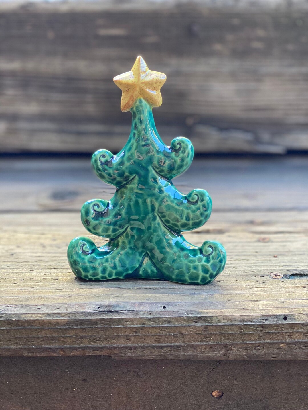 Mini Hand Painted Ceramic Chiseled Tree With Star - Etsy