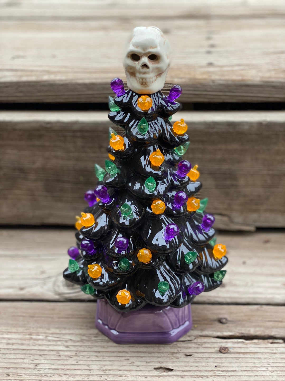 Skull Ceramic Halloween Tree | Spooky Halloween Ceramic | Hand Painted ...