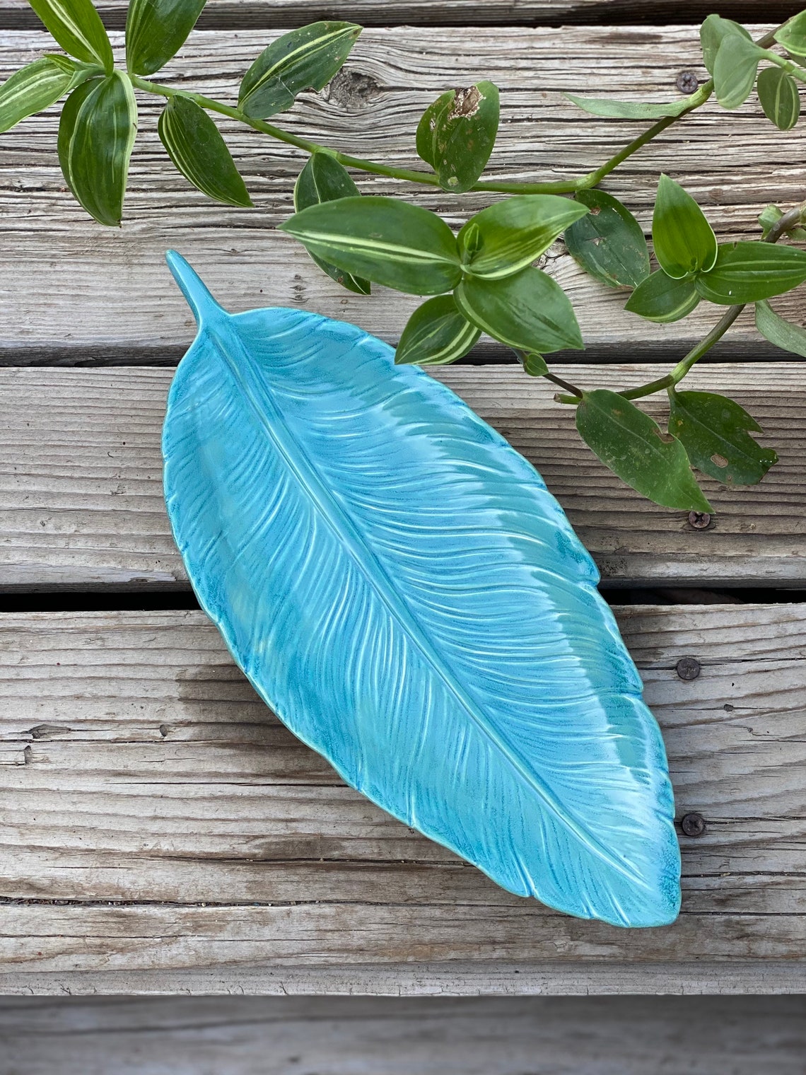 Hand Painted Ceramic Feather or Leaf Trinket Tray - Etsy