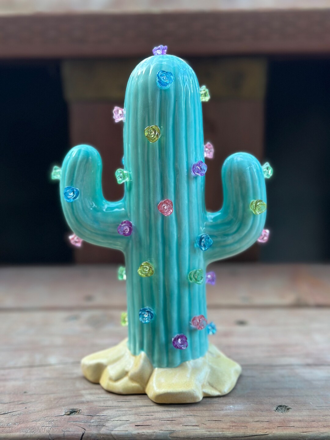 Hand Painted Small 8” Ceramic Light up Cactus - Etsy