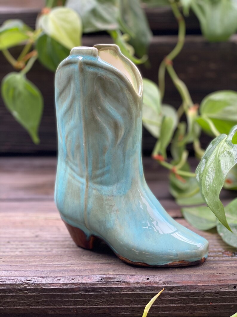 Small Approximately 7.5 Hand Painted Ceramic Cowboy Boot Vase - Etsy