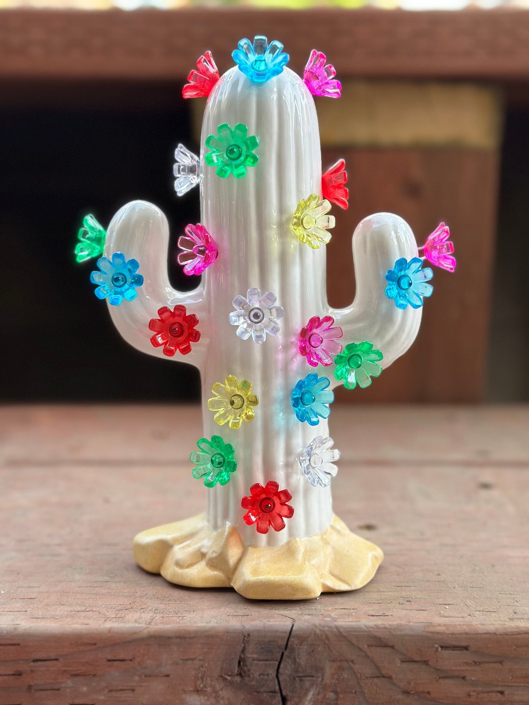 Hand Painted Small 8 Ceramic Light up Cactus - Etsy