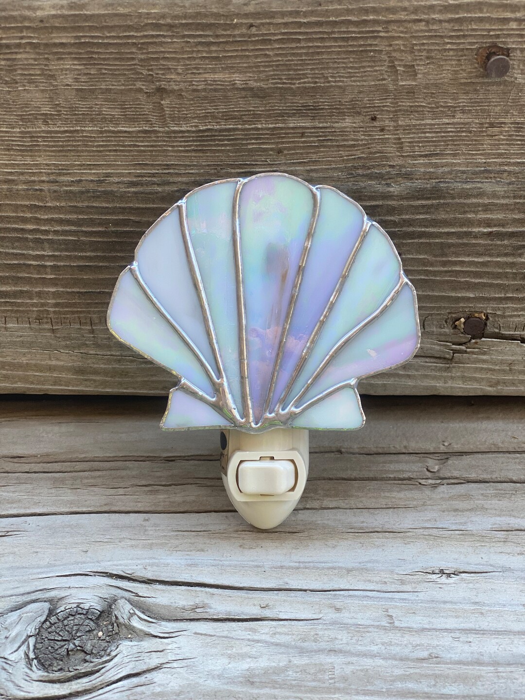 Stained Glass Iridescent Seashell Night Light | Iridescent Glass ...