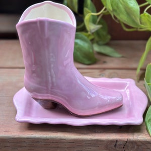 Hand Painted Ceramic Cowboy Boot Planter With Tray and Drainage Holes ...