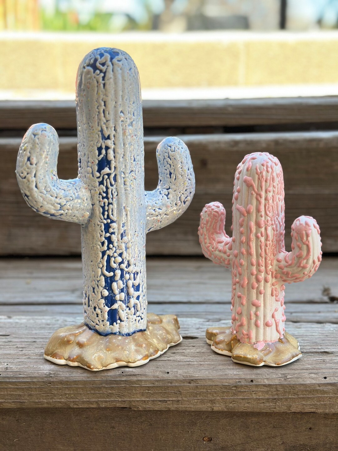 Hand Painted Ceramic Stoneware Cactus Garden Statue - Etsy