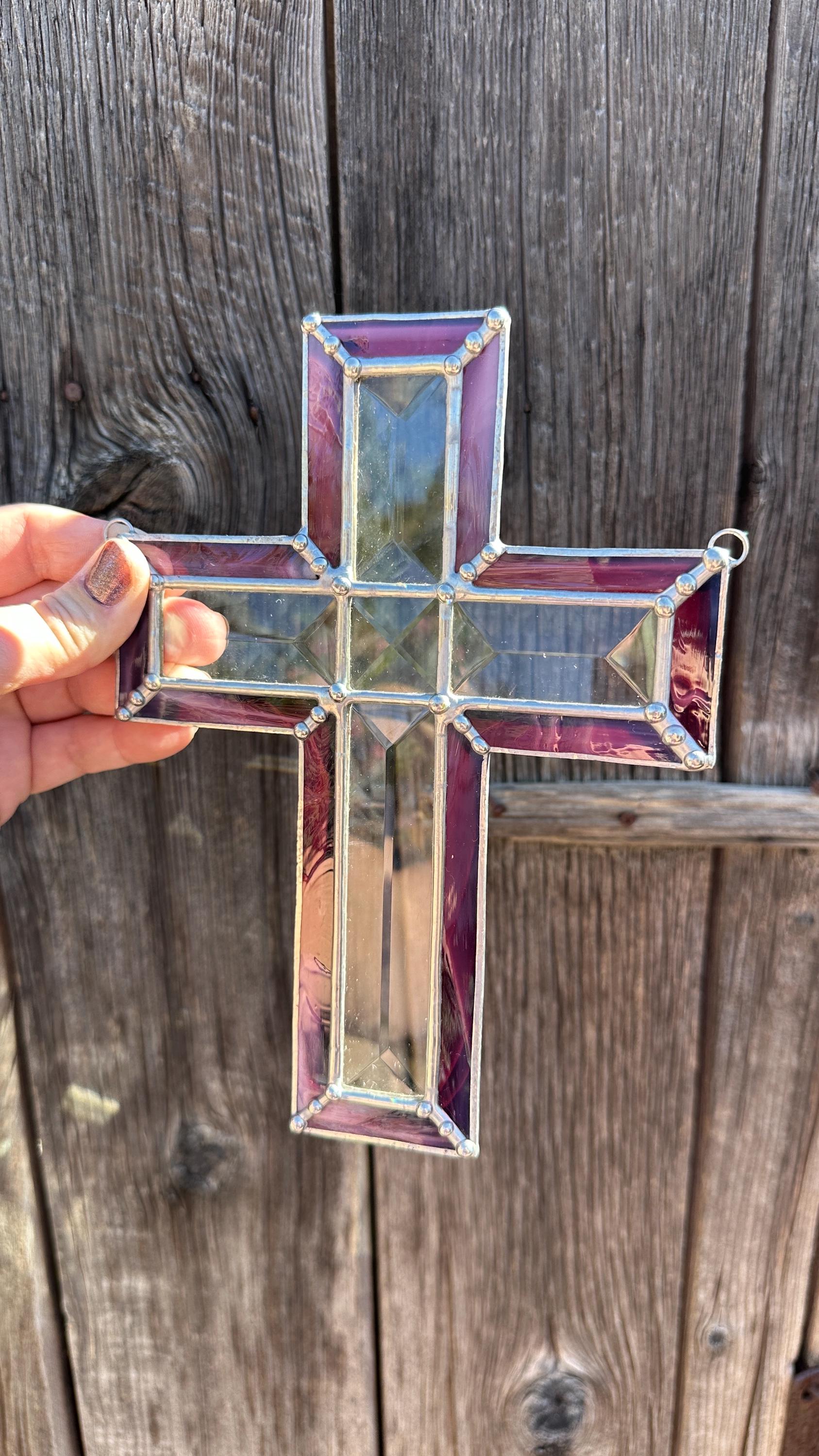 Stained Glass Cross Suncatcher With Beveled Glass - Etsy