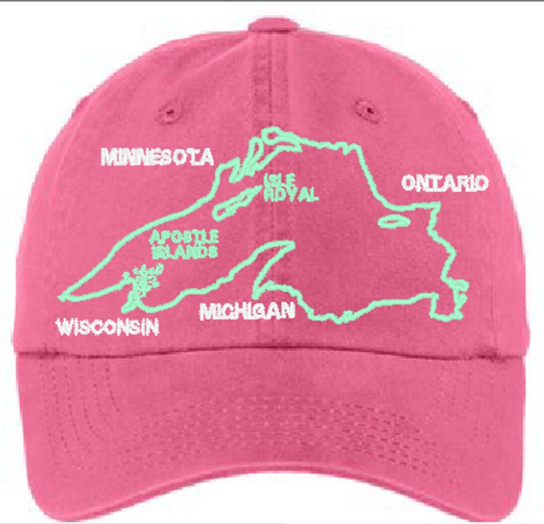 Cap: Lake Superior Embroidered on Pink Baseball Cap - Etsy