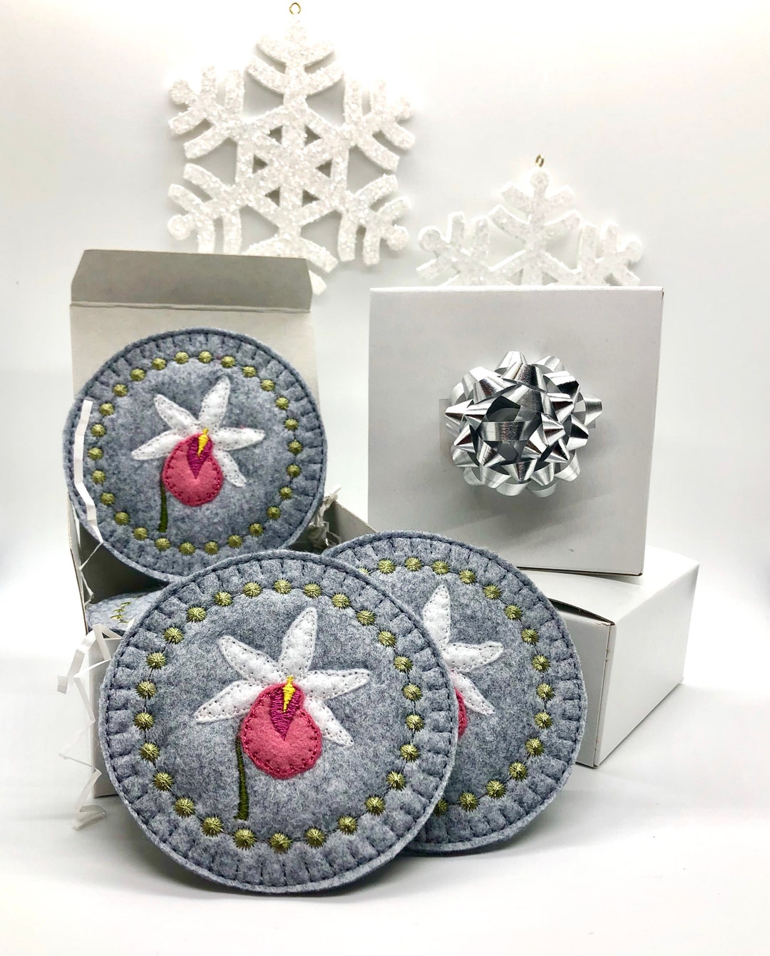 Embroidered Felt Coasters - Lady Slipper - Set of 4 - Etsy