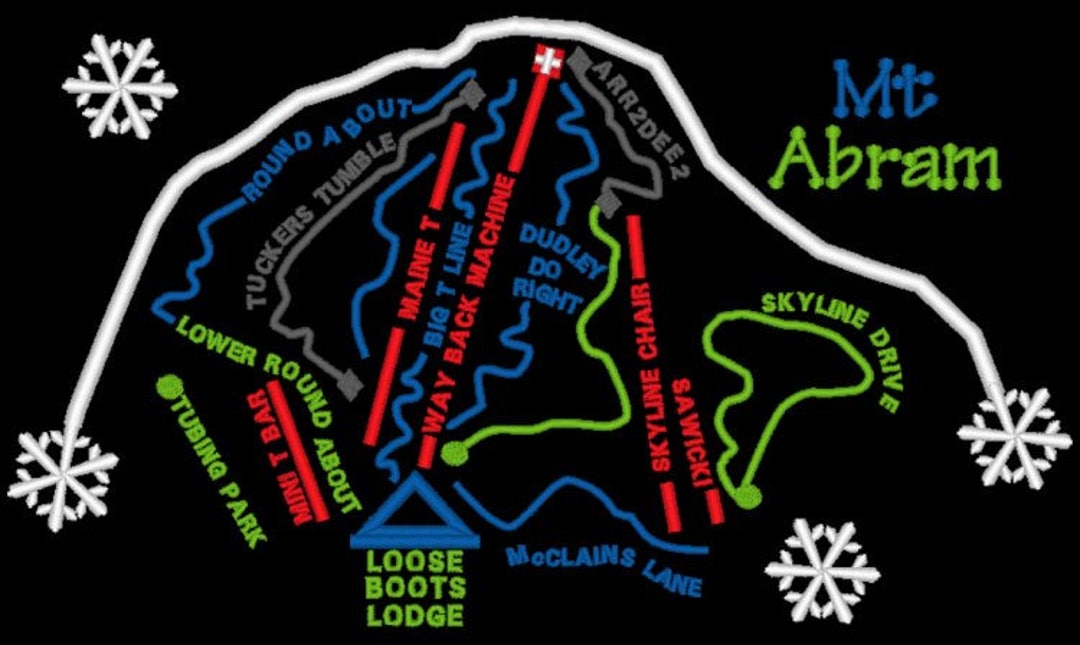 Ski Maps: Mt Abram MAINE Ski Map - Kitchen Towel - Alpine - Ski Vacation - Original Embroidery ...