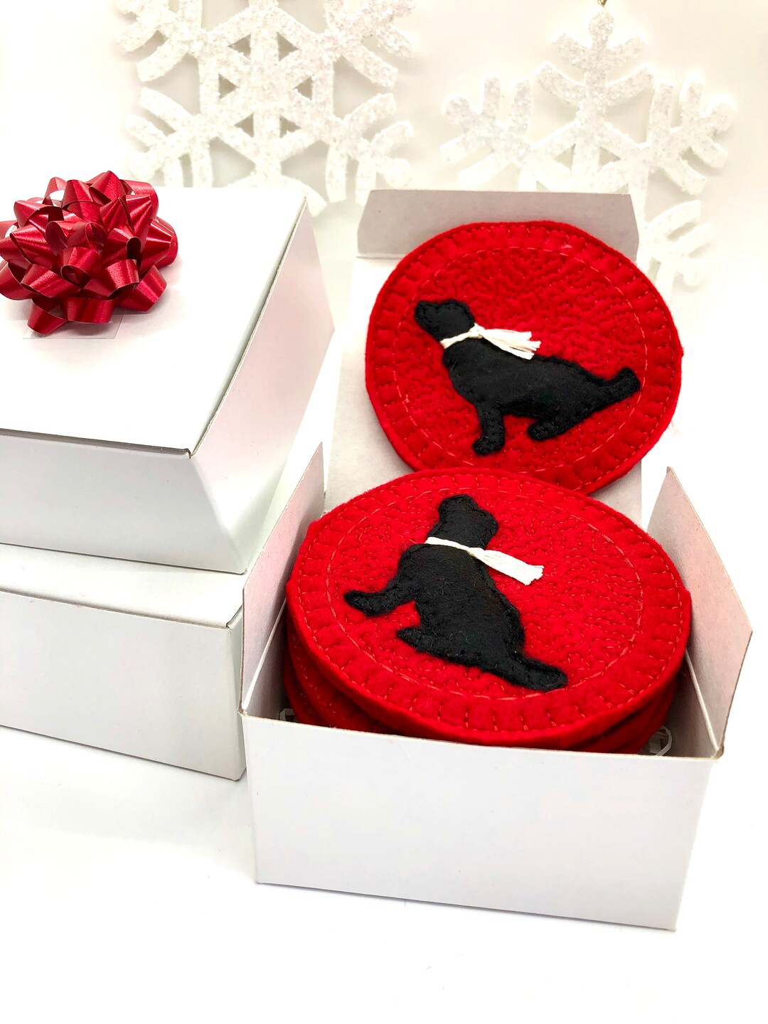 Embroidered Felt Coasters - Black Lab on Red Felt - Set of 4 - Etsy