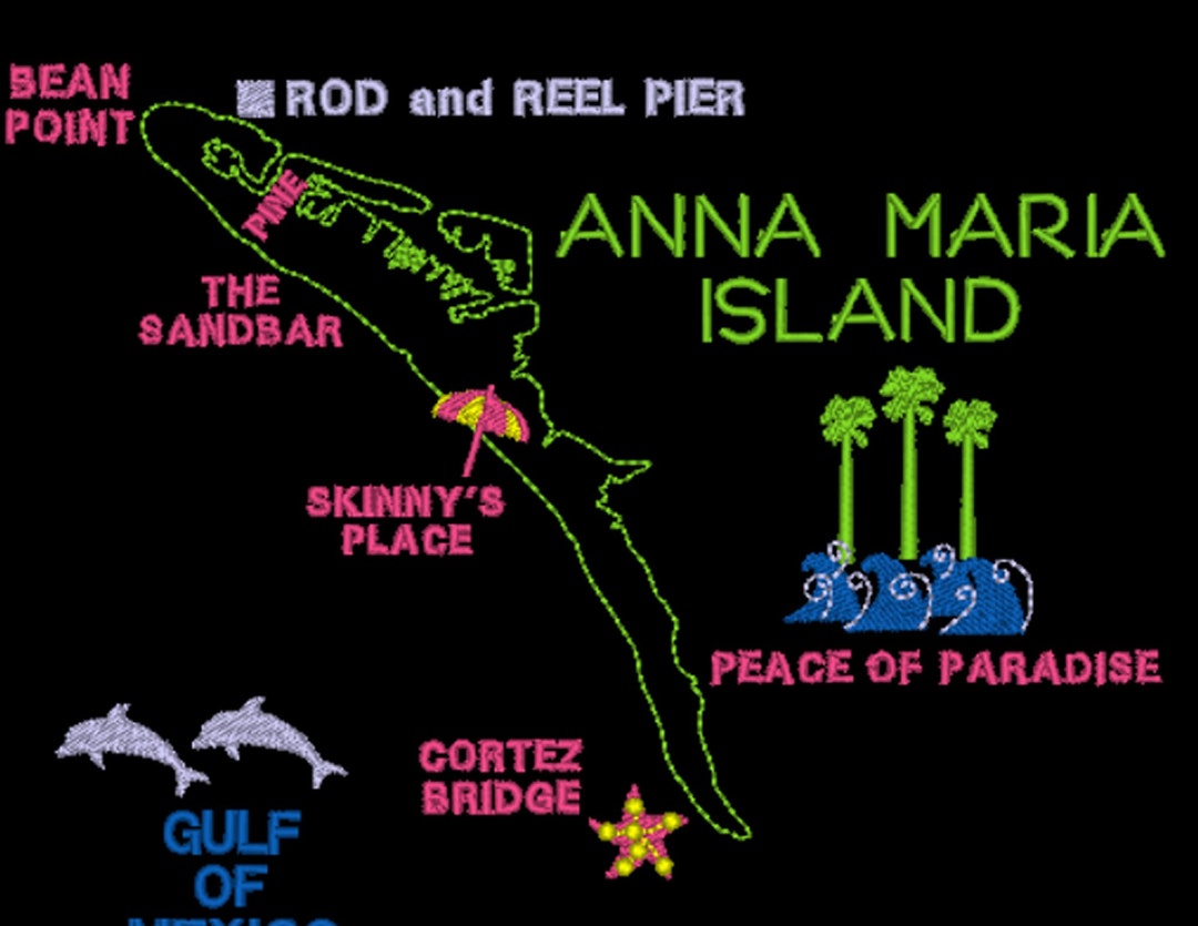 Anna Maria Island Florida Map - Kitchen Towel - Original Embroidery Art ...