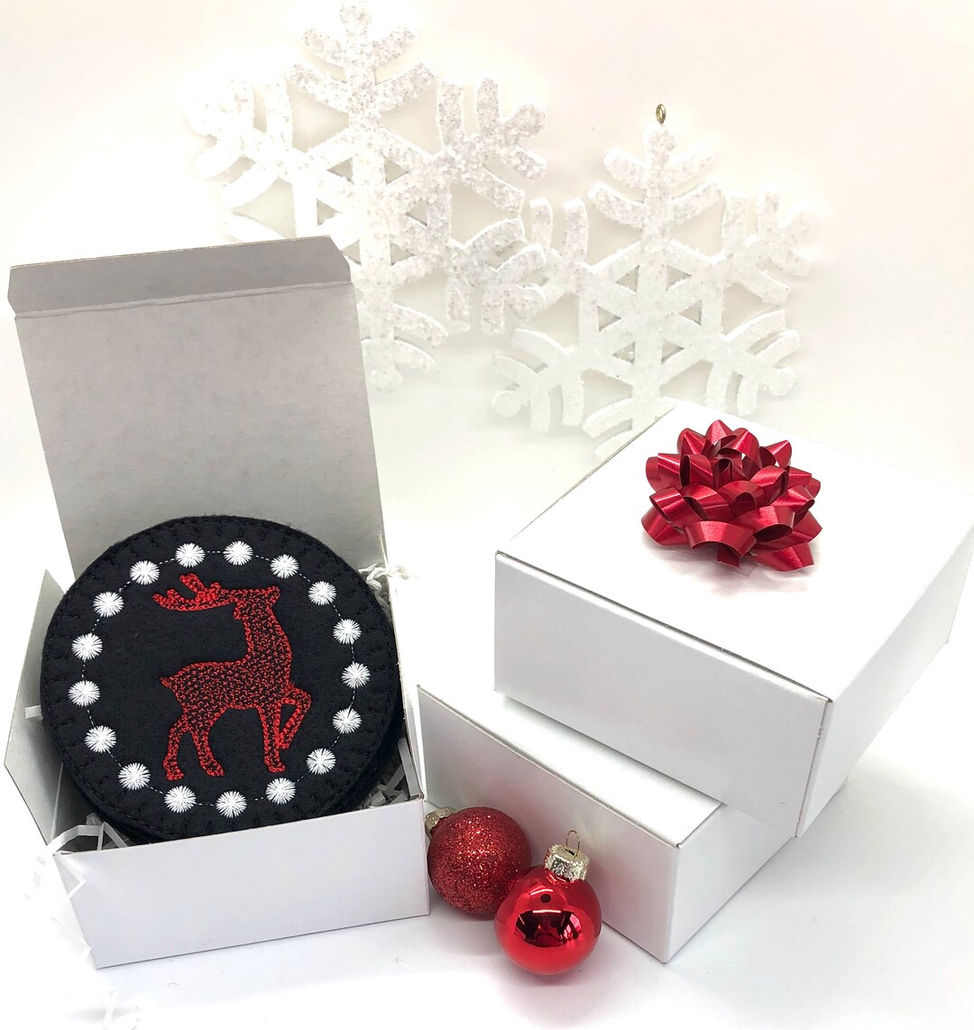 Embroidered Felt Coasters reindeer Set of 4 - Etsy