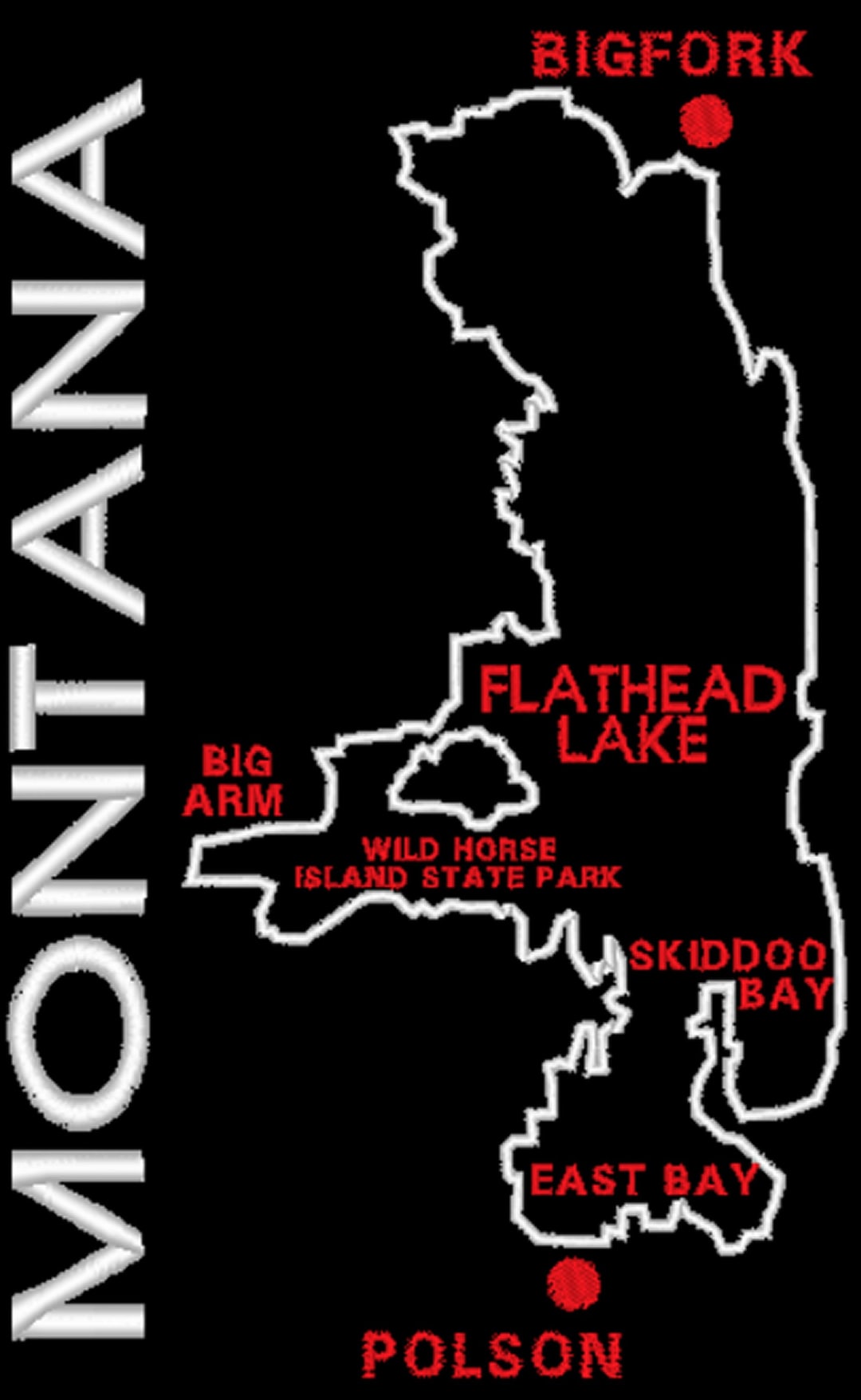 Flathead Lake Montana Map - Kitchen Towel - Original Embroidery Art ...