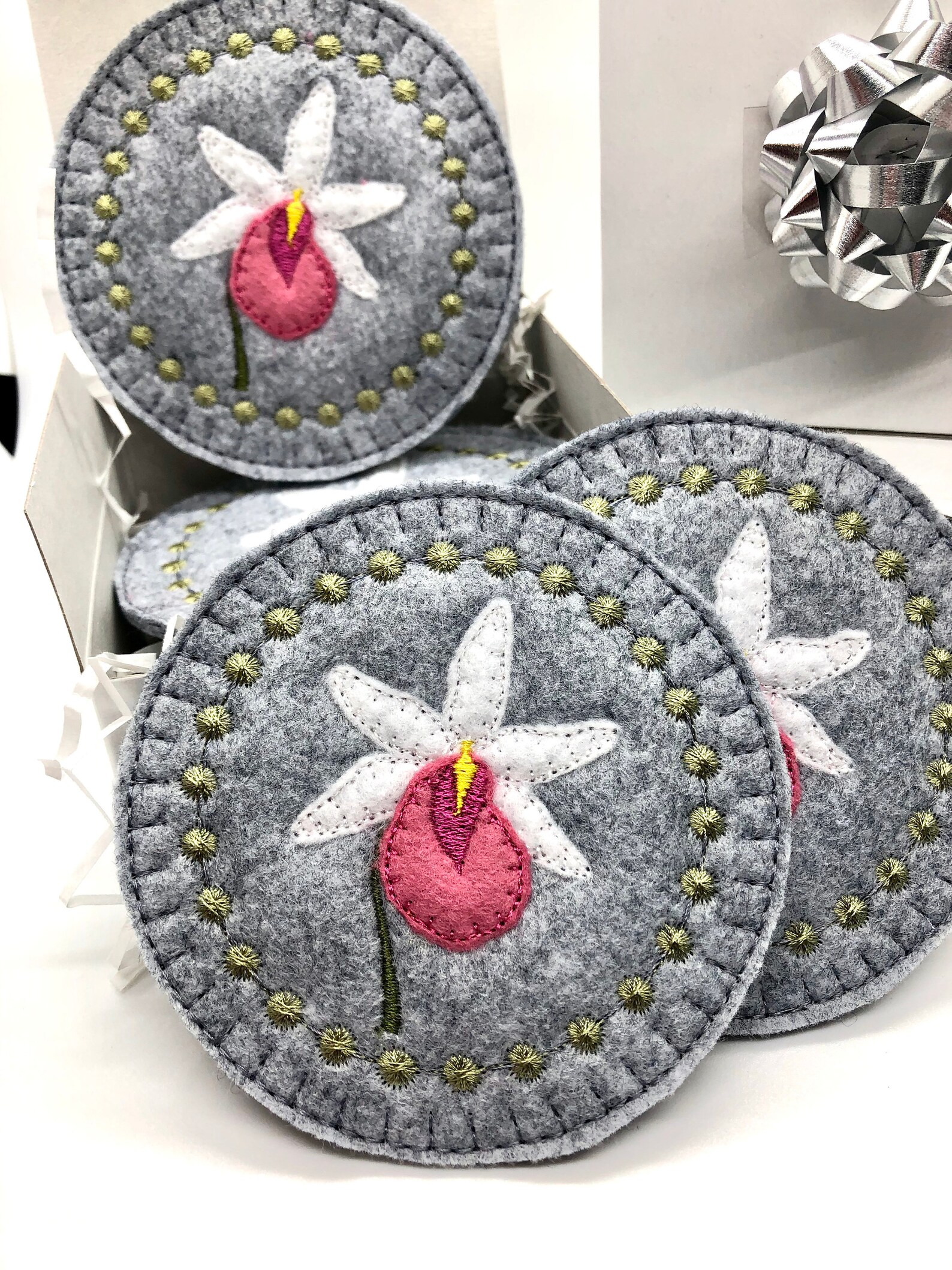 Embroidered Felt Coasters - Lady Slipper - Set of 4 - Etsy