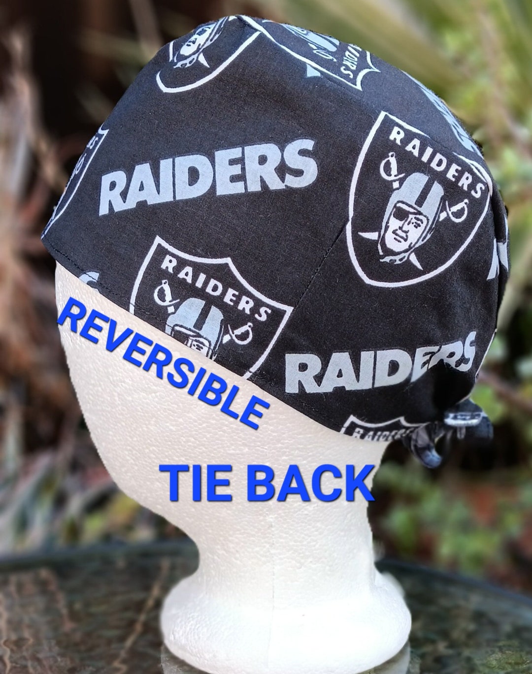 Reversible Las Vegas Raiders Scrub Cap, Tie Back, Handmade, Cotton ...