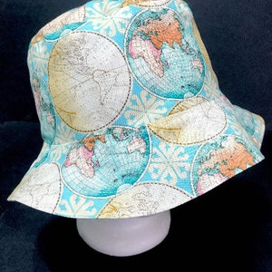 Map Theme Bucket Hat, Reversible, World Travel Theme Bucket Hat ...