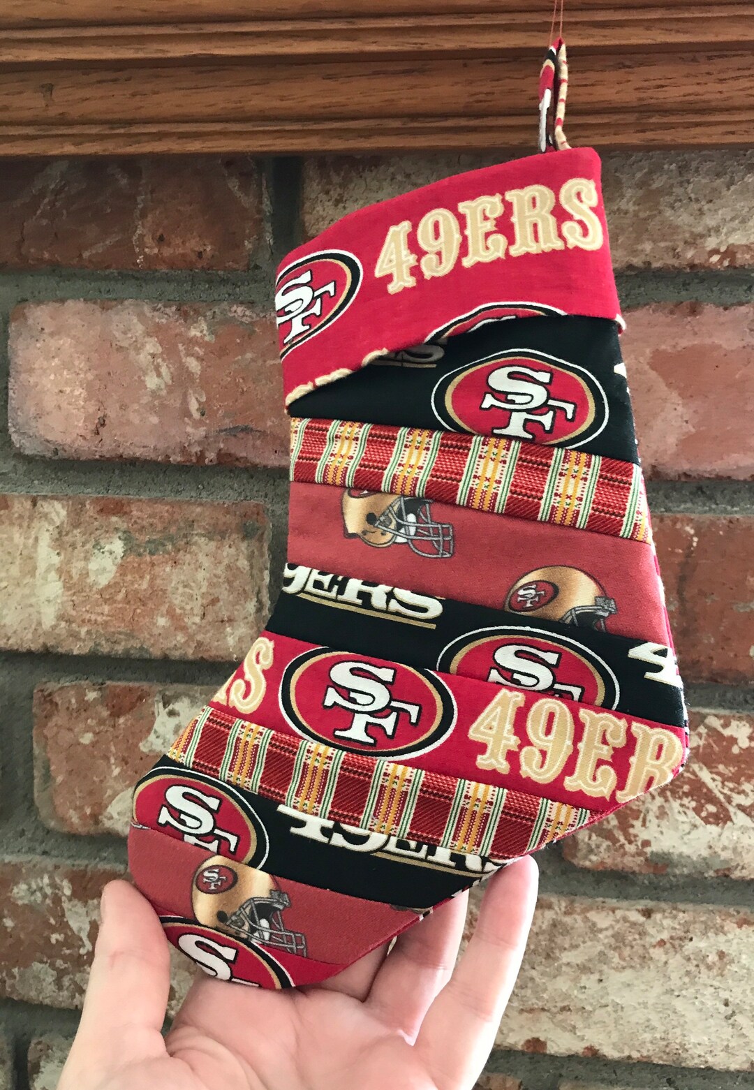 Handmade SF 49ers Christmas Stocking, Small 9", Quilted Niners ...