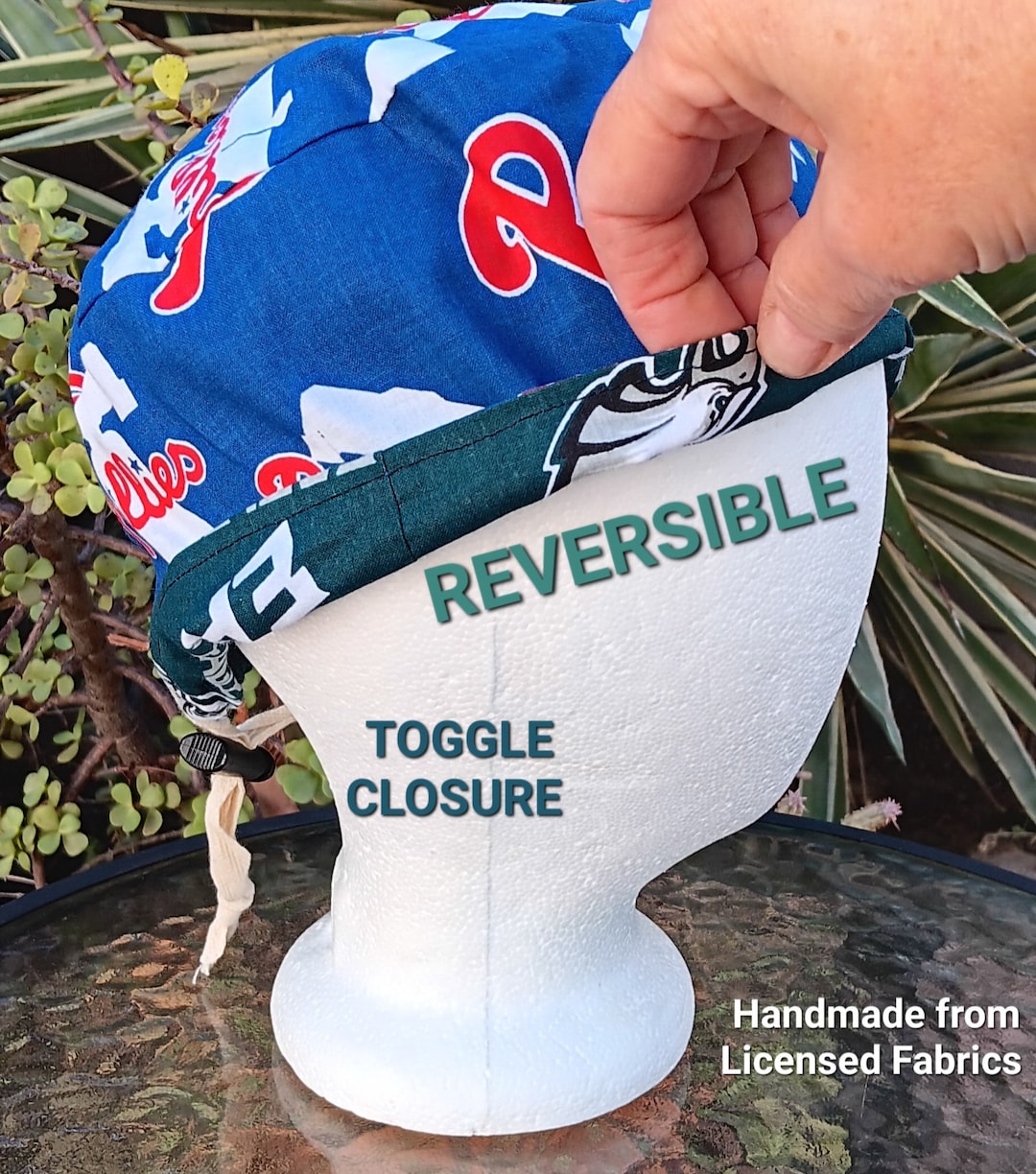 Reversible Phillies / Eagles Scrub Cap, Handmade, Adjustable Cap With ...