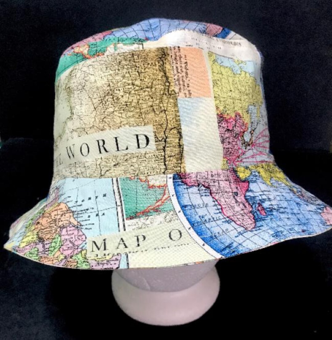 Map Theme Bucket Hat, Reversible, Sizes XS to 4XL, World Travel Theme ...