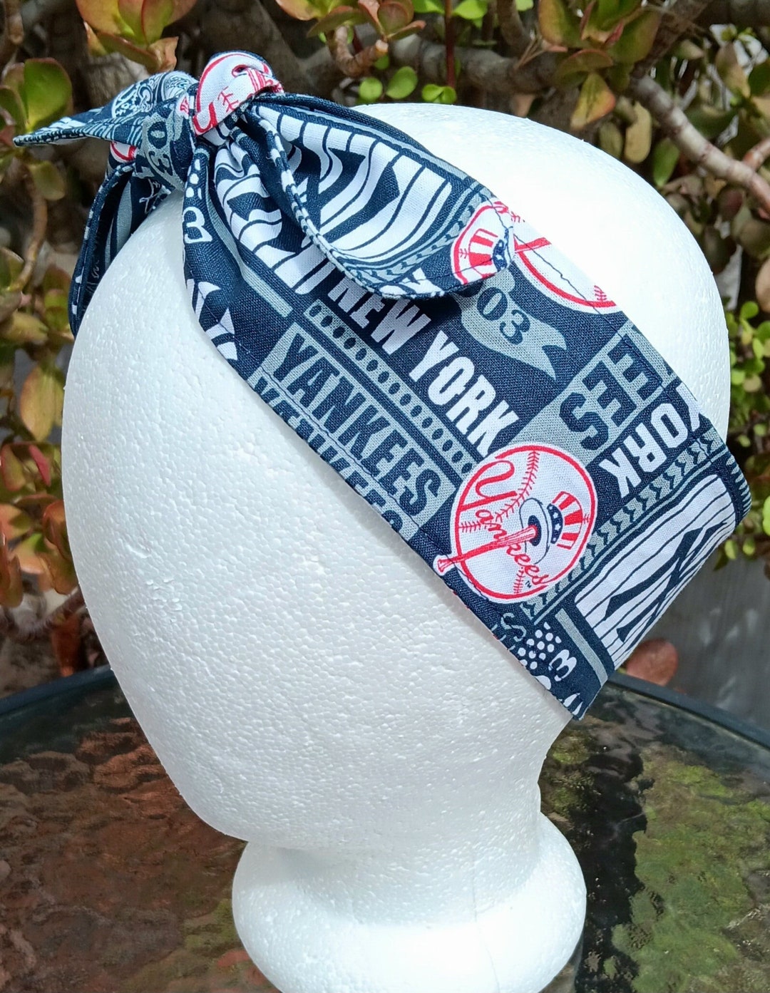 3” Wide New York Yankees Headband, Self Tie, Hair Wrap, Head Wrap, Pin ...