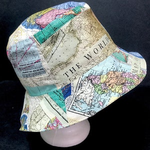 Map Theme Bucket Hat, Reversible, World Travel Theme Bucket Hat ...