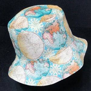 Map Theme Bucket Hat, Reversible, World Travel Theme Bucket Hat ...
