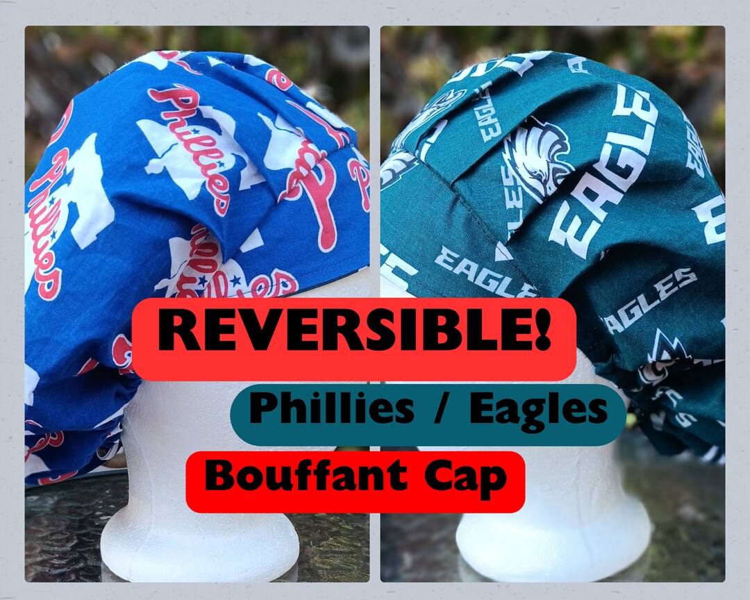 Reversible Phillies / Eagles Scrub Cap, Handmade, Bouffant, Toggle ...