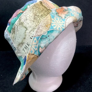 Map Theme Bucket Hat, Reversible, World Travel Theme Bucket Hat ...