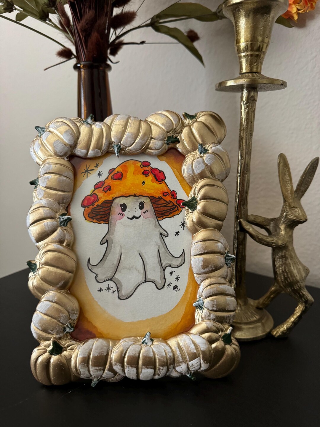 Original Mushroom Ghost Halloween Watercolor Print With Frame - Etsy
