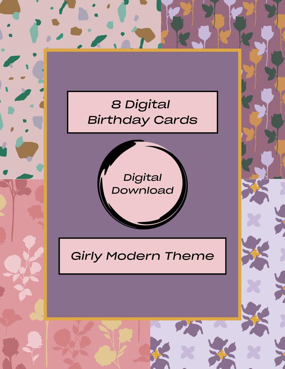 Girly Modern Birthday Cards - Digital File Only - Set of 8 Printable ...