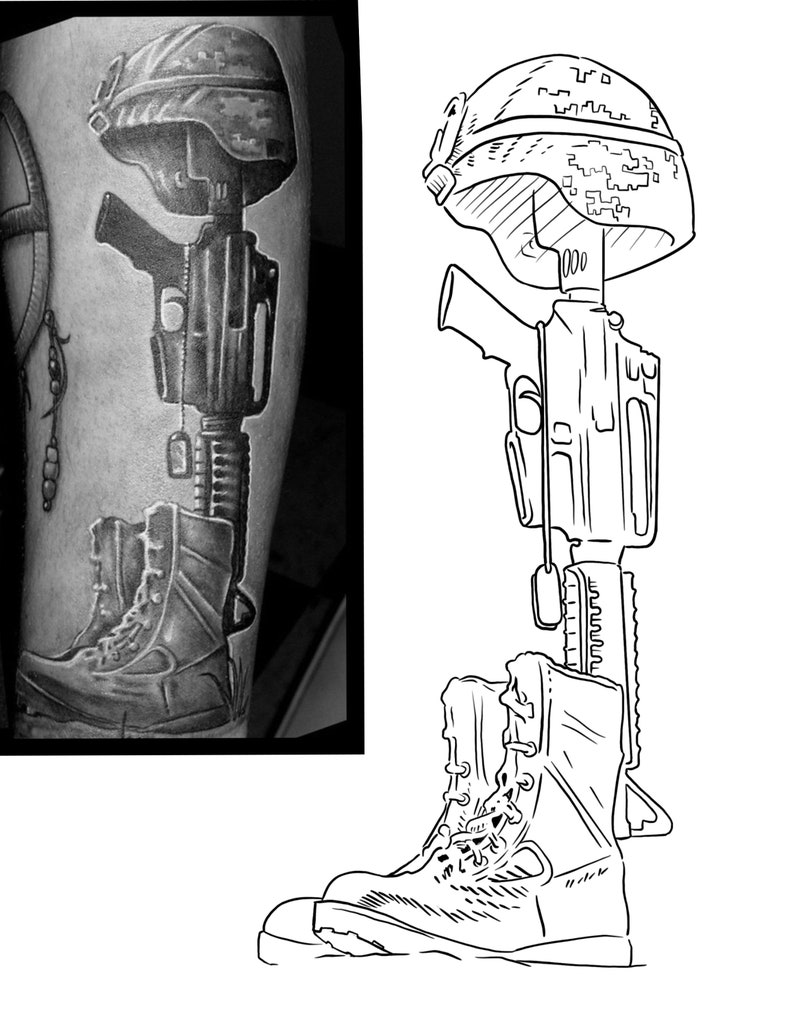 Battlefield Cross Tattoo Stencil Outline With Reference - Etsy