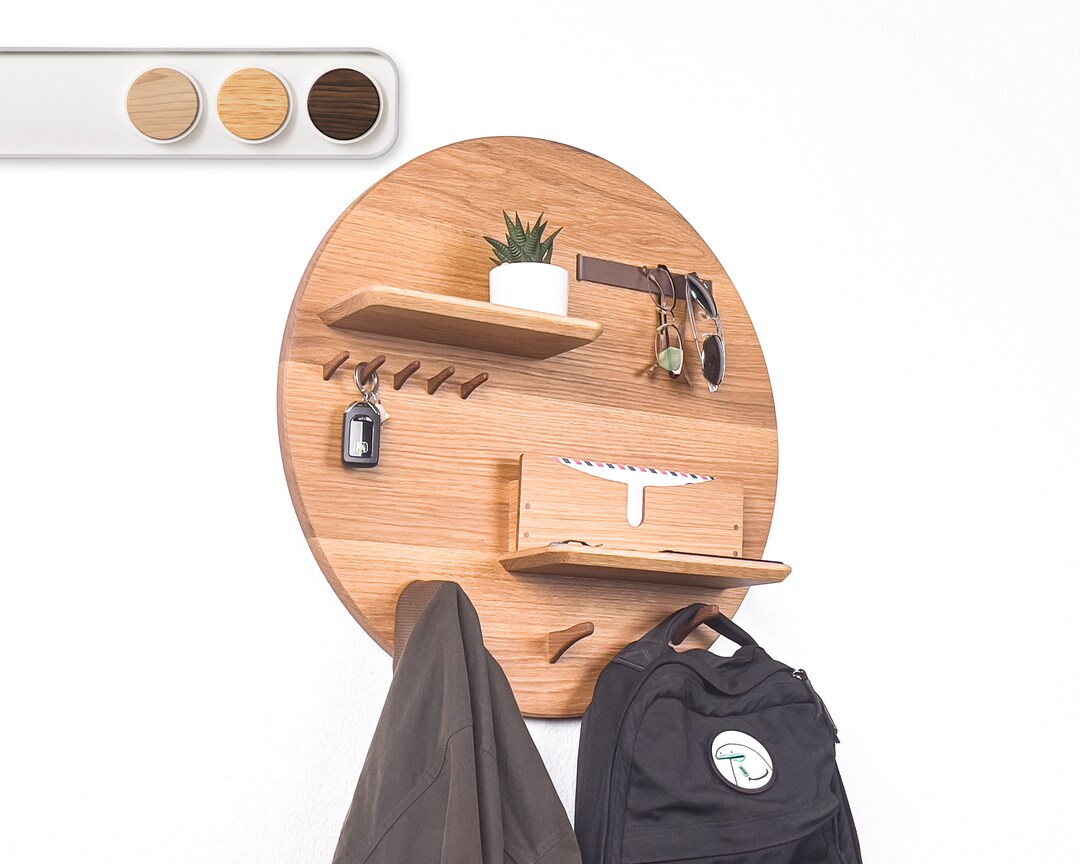 24" Circular Wood Entryway Organizer: Modern Key & Coat Rack - Etsy