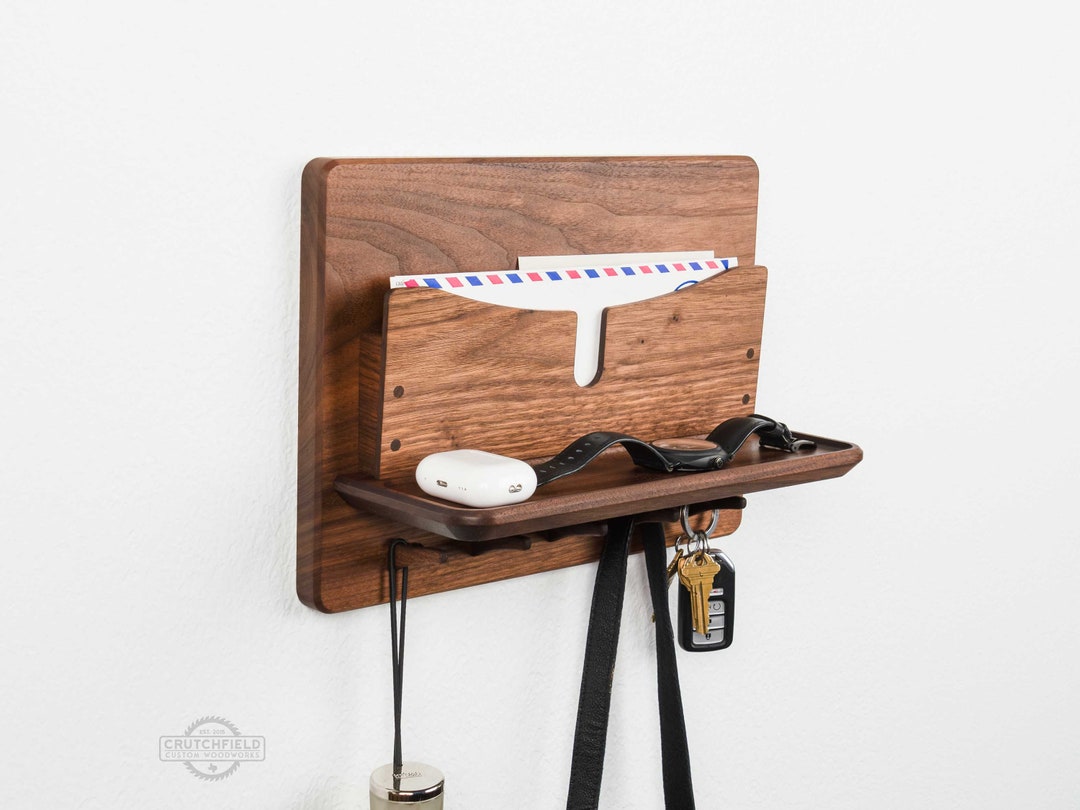 Walnut Entryway Organizer: Mid Century Modern Mail, Key & Phone Holder ...